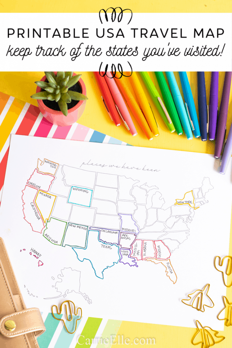 Printable USA Travel Map - Carrie Elle