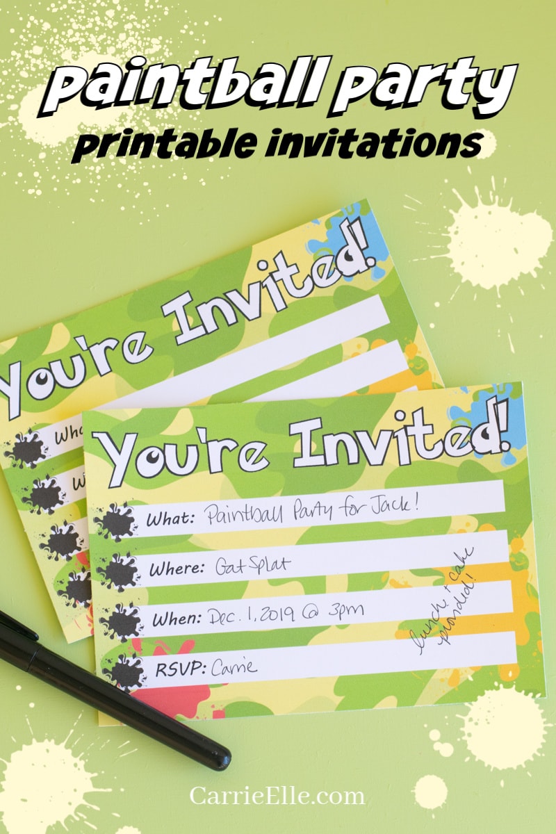 Printable Paintball Party Invitations - Carrie Elle