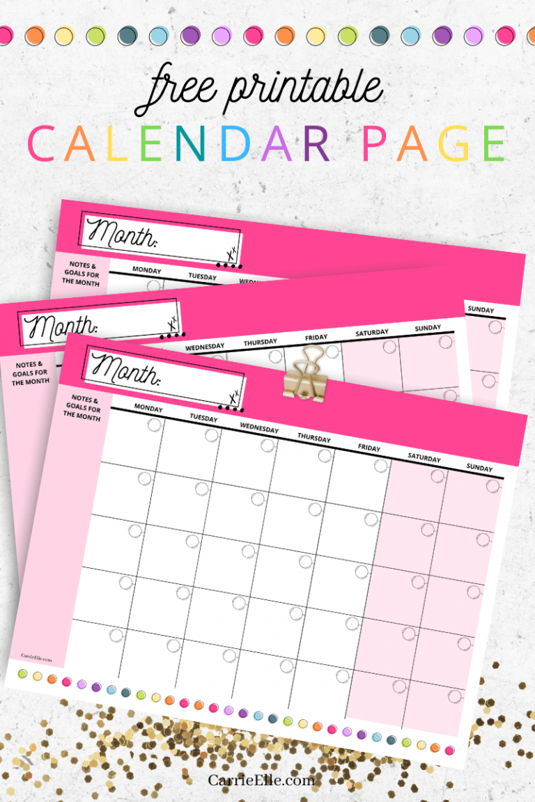 Printable Blank Rainbow Calendar - Carrie Elle
