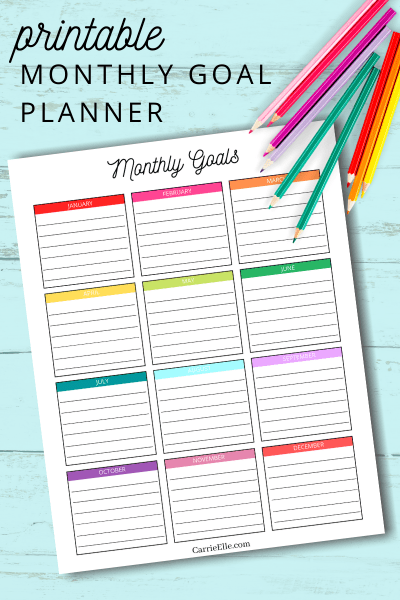 Printable Rainbow Monthly Goal Tracker - Carrie Elle