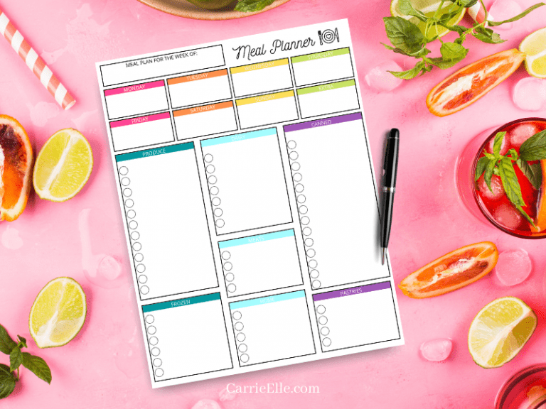 Printable Rainbow Meal Planner - Carrie Elle