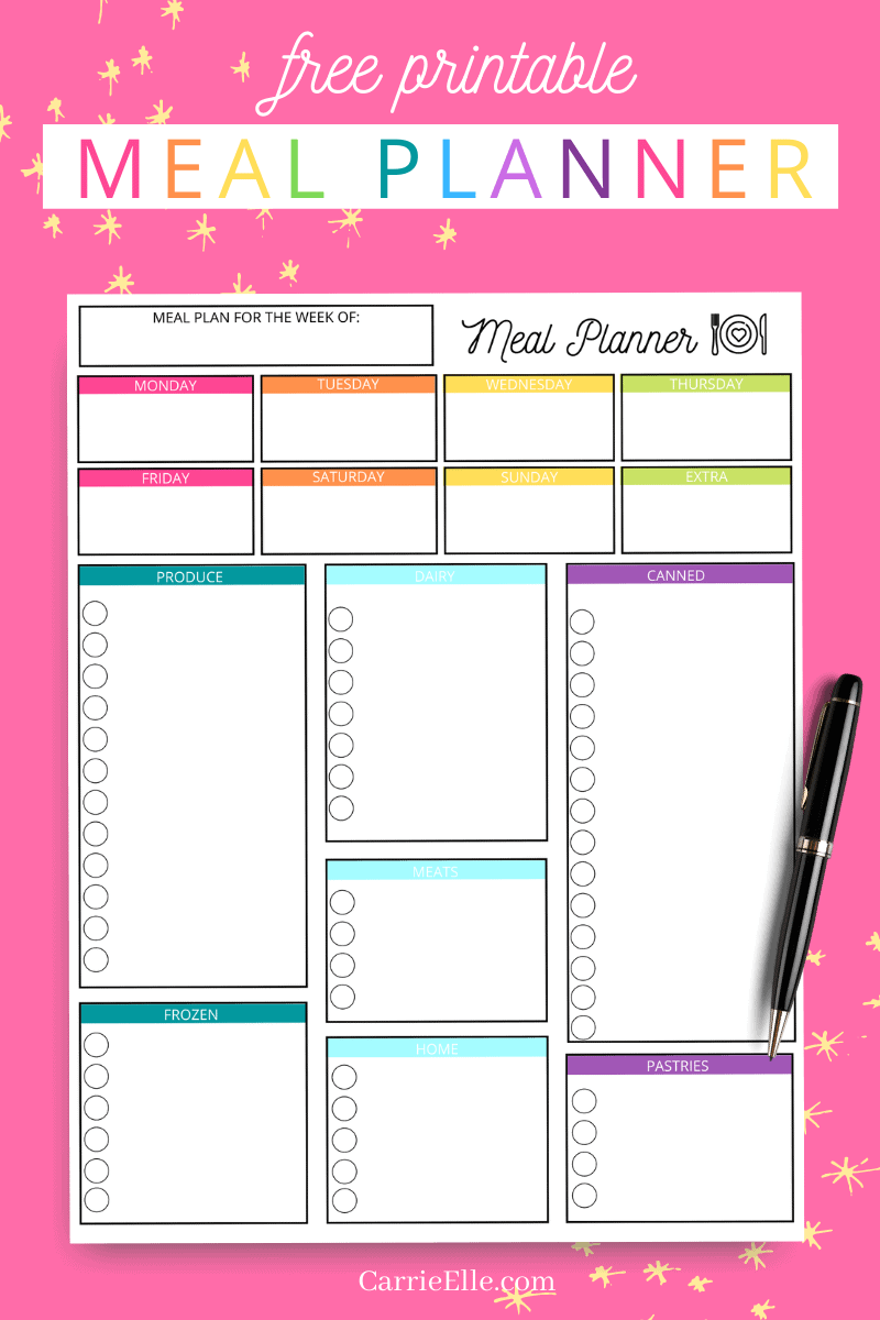 Printable Rainbow Meal Planner - Carrie Elle