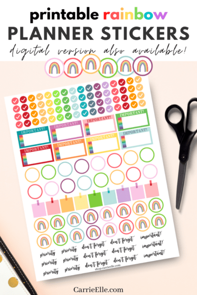Printable and Digital Rainbow Planner Stickers - Carrie Elle