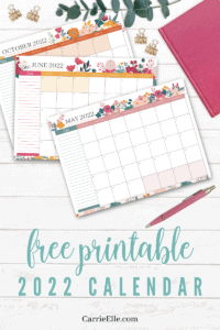 Free Printable 2022 Floral Calendar - Carrie Elle