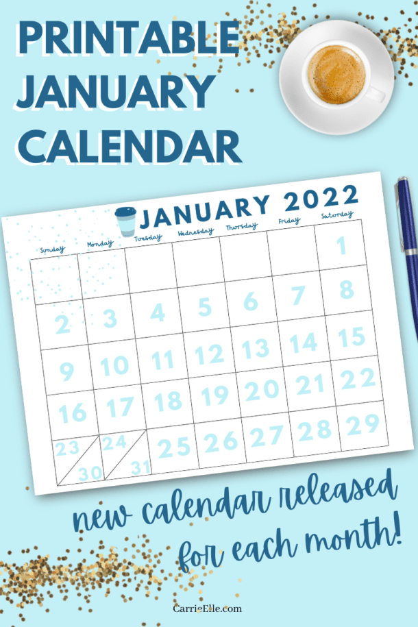 Printable Dated January 2022 Calendar - Carrie Elle