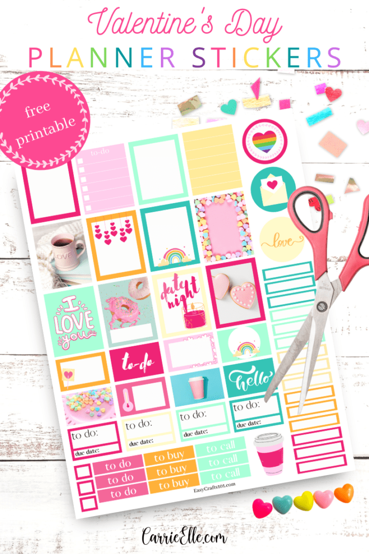 Printable Colorful Valentine's Day Planner Stickers - Carrie Elle