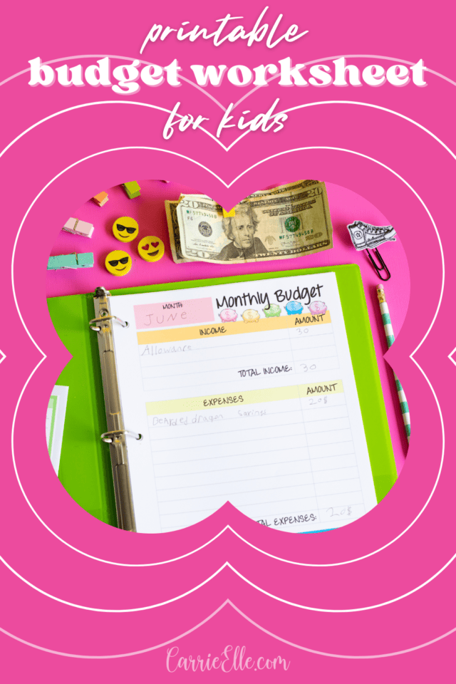 Free Monthly Budget Printable for Kids - Carrie Elle