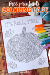 Printable It's Fall Y'all Pumpkin Coloring Page - Carrie Elle